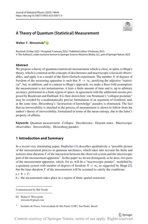 A Theory Of Quantum Statistical Measurement Request Pdf
