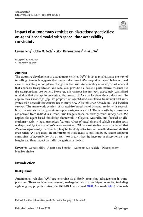 Pdf Impact Of Autonomous Vehicles On Discretionary Activities An Agent Based Model With Space