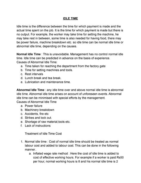 IDLE TIME Cost Accounting IDLE TIME Idle Time Is The Difference Between The Time For Which