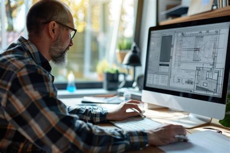 Structural Engineer Computer Blueprints Models Technical Precision Camera Photos Premium Ai