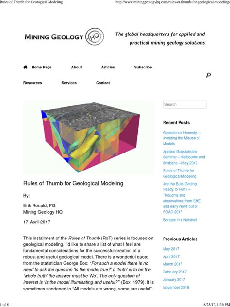 Rules Of Thumb For Geological Modeling Pdf Geology Mining