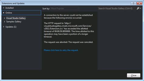 Visual Studio Error Loading Extensions From Online Gallery Menu