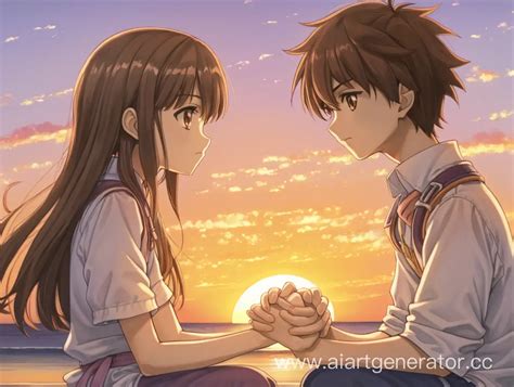 Sister And Brother Embrace In Anime Sunset Ai Art Generator