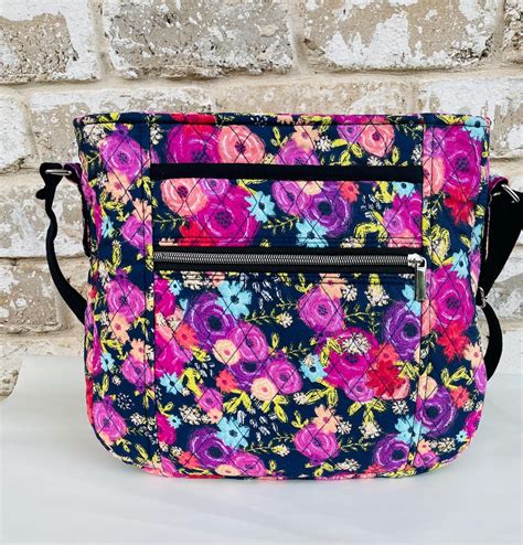 Quilted Crossbody Fabric Cotton Bag Floral On Navy Shoulder Purse