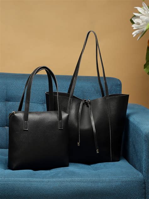Buy LEGAL BRIBE Pack Of Black PU Oversized Shopper Tote Bag Set Handbags For Women