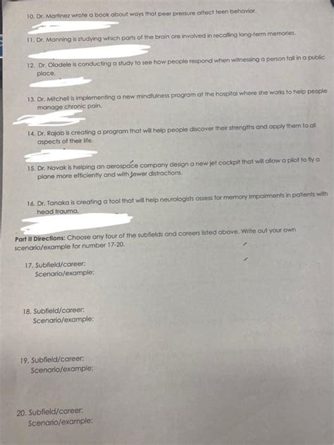 solved part ii directions determine which career subfield