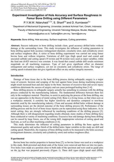 Pdf Experiment Investigation Of Hole Accuracy And Surface Roughness In Femur Bone Drilling