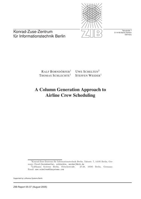 Pdf A Column Generation Approach To Airline Crew Scheduling