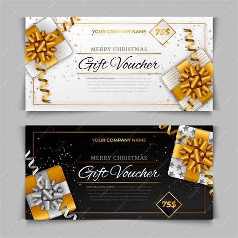 황금 선물 바우처 템플릿 세트 무료 벡터