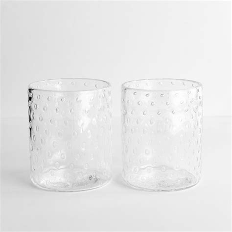 Bubble Short Tumbler Bubbles Hand Blown Lowball Glasses