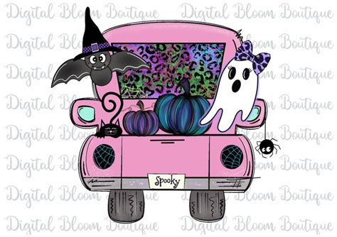Halloween Truck Png Spooky Cute Ghost Bat Pink Truck Leopard Print