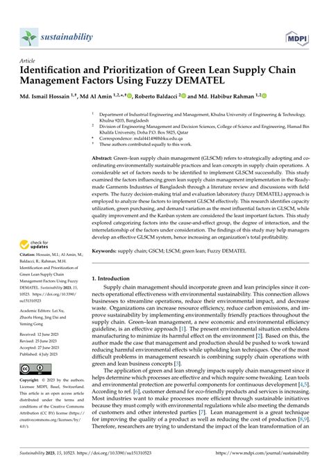 Pdf Identification And Prioritization Of Green Lean Supply Chain Management Factors Using
