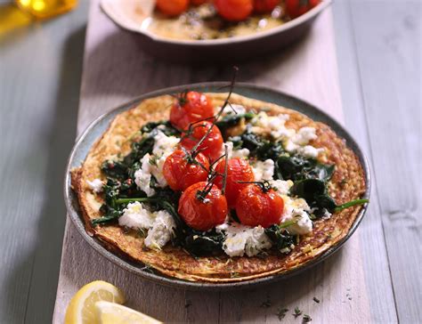 Pancakes With Roast Tomatoes Spinach And Ricotta Recipe Abel And Cole