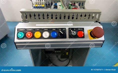 Front View Of The Push Button On The Industrial Control Panel Stock Image Image Of Circuit