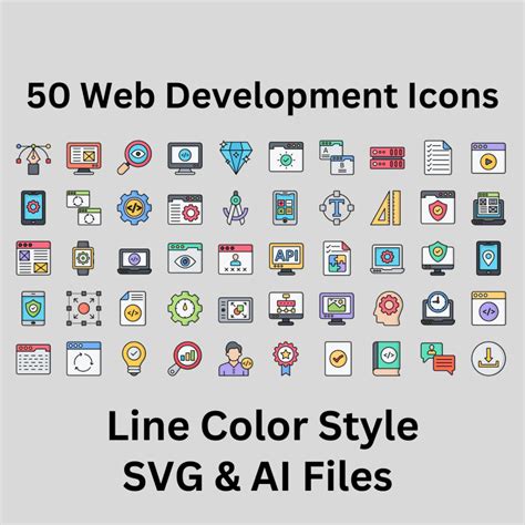 Web Development Icon Set 50 Line Color Icons Svg And Ai Files
