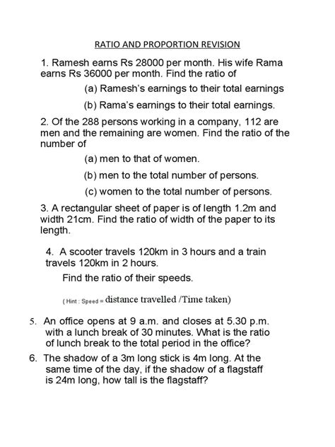 Ratio And Proportion Practice Problems Pdf Travel