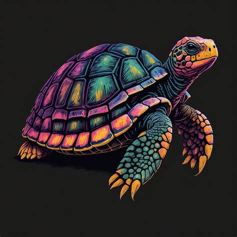 Premium AI Image Colorful Turtle Vector Illustration On Black Background