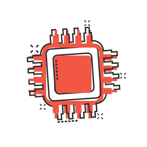 Computer Cpu Icon In Comic Style Circuit Board Cartoon Vector Illustration On White Isolated