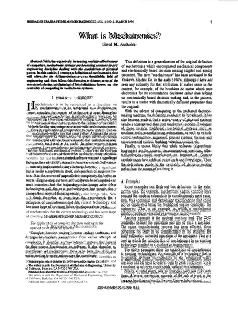 What Is Mechatronics Ieee Asme Transactions On Mechatronics No March 1996 Pdf