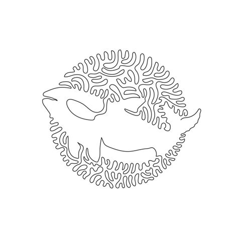 Continuous Curve One Line Drawing Of Dangerous Orca Abstract Art In Circle Single Line Editable