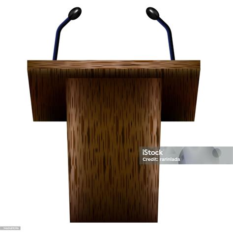 3d 현실적인 빈 나무 발표 강의 연설 연단 또는 흰색 배경에 격리된 마이크가 있는 받침대 0명에 대한 스톡 벡터 아트 및 기타 이미지 0명 3차원 형태 개념