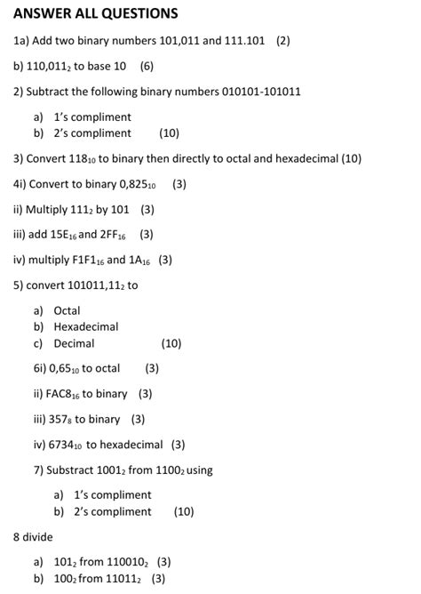 Answer All Questions 1a Add Two Binary Numbers 101011 And 111101 2