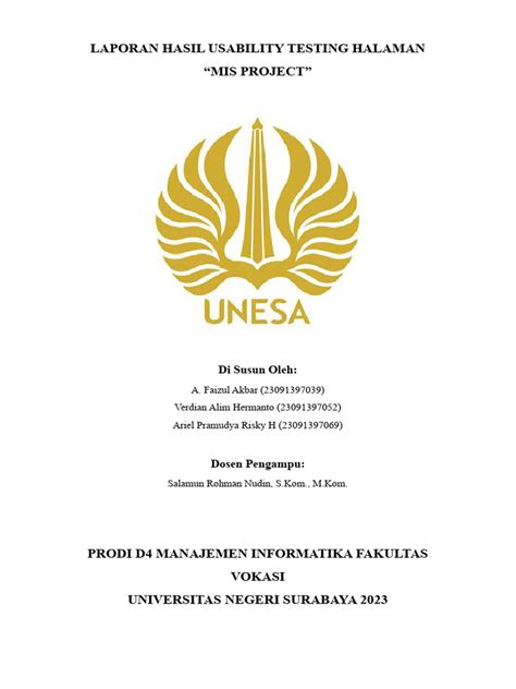 Laporan Hasil Usability Testing Halaman Mis Project Pdf
