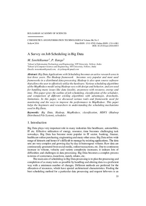 Pdf A Survey On Job Scheduling In Big Data