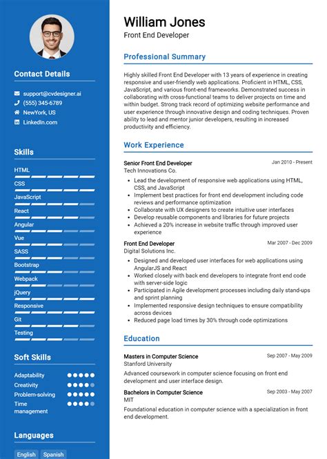 12 Front End Developer Cv Examples And Templates For 2024 Cvdesigner Ai