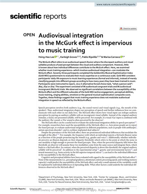 (PDF) Audiovisual integration in the McGurk effect is impervious to music training