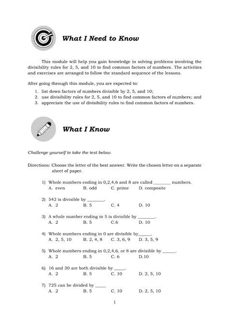 Math 5 Module 1 Divisibility Rules For 2 5 And 10 Grade 5 Modules