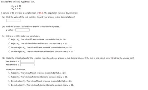 Solved Consider The Following Hypothesis Test Chegg