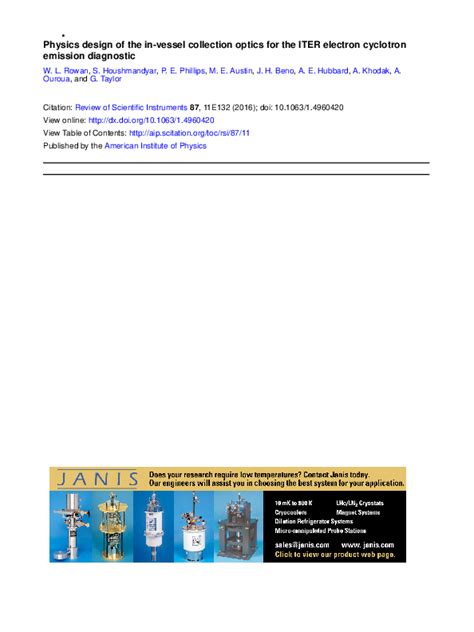Pdf Physics Design Of The In Vessel Collection Optics For The Iter Electron Cyclotron Emission