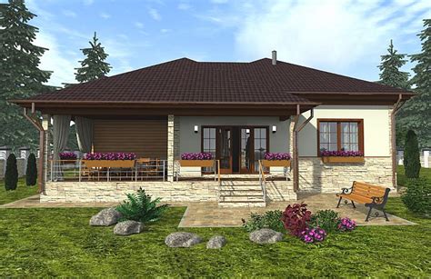 Проект на кокетна едноетажна къща с 2 спални веранда и гараж Art Senses идеи за дома и