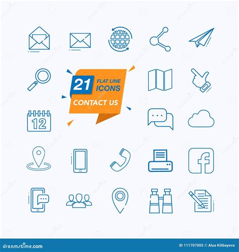Contact Us Minimal Thin Line Web Icon Set Stock Vector