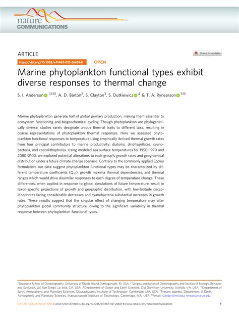 Pdf Marine Phytoplankton Functional Types Exhibit Diverse Responses