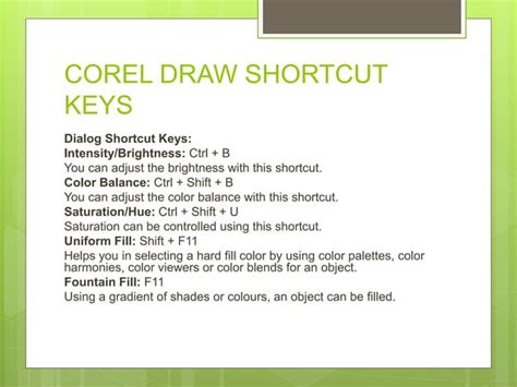 corel draw shortcut keys ppt
