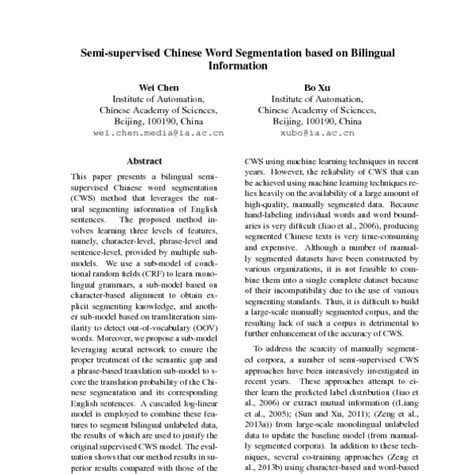 Semi Supervised Chinese Word Segmentation Based On Bilingual Information Acl Anthology