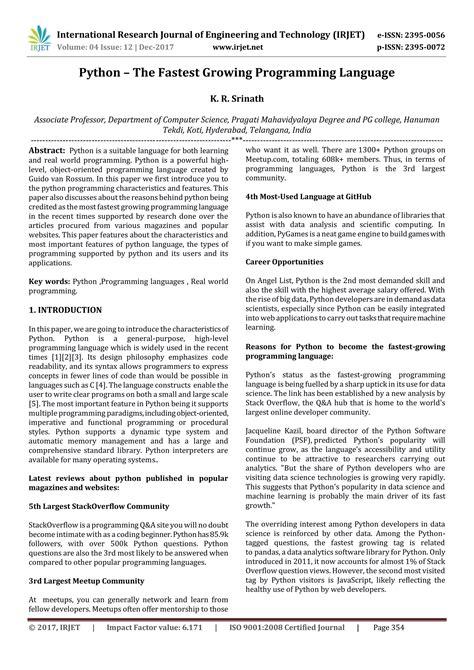 Python The Fastest Growing Programming Language Pdf Programming