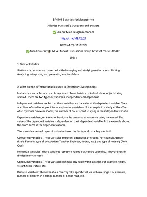 ba4101 statistics for management all units two mark s