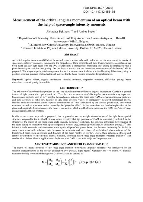 Pdf Measurement Of The Orbital Angular Momentum Of An Optical Beam With The Help Of Space