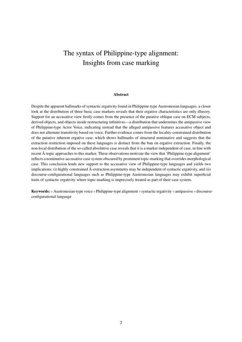 pdf the syntax of philippine type alignment insights from case marking