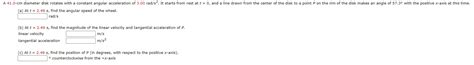 Solved A Cm Diameter Disk Rotates With A Constant Chegg
