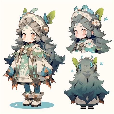 Personnage De Papillon Femelle Thème Chibi Kawaii Entomologiste Nature