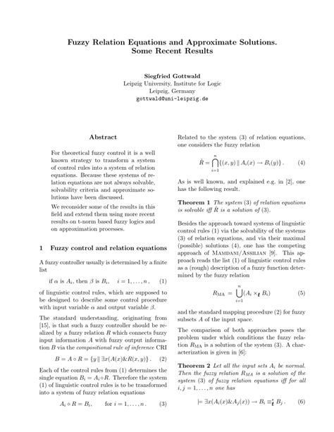 Pdf Fuzzy Relation Equations And Approximate Solutions Some Recent Results