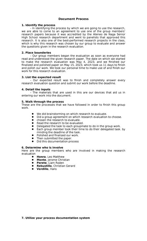 Documentation Process Document Process Identify The Process In Identifying The Process By