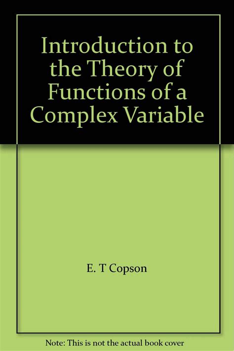 An Introduction To The Theory Of Functions Of A Complex Variable Copson E T Books