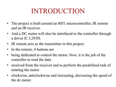Dc Motor Speed And Direction Contrlling Using Ir Remote Pptx