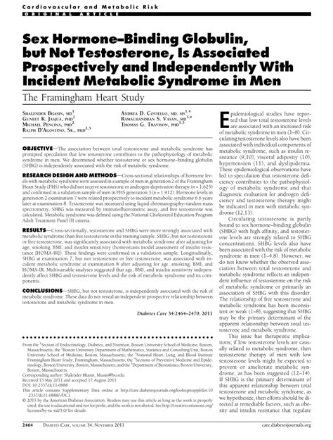 Pdf Sex Hormone Binding Globulin But Not Testosterone Is Associated