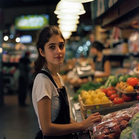 Premium Photo Sales Assistant In Supermarket Demonstrating Dairy